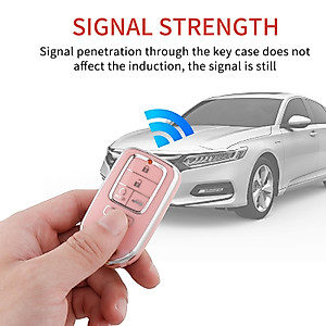 Pangpai Pink Key Fob Cover for Honda, Soft TPU Key Case Protection with Bling Keychain Fit for Honda Accord Civic CRV Pilot Odyssey Smart Key Holder