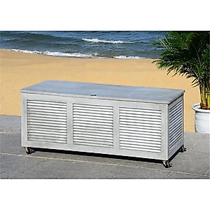 Safavieh PAT7038B Outdoor Collection Elina Grey Wash 47.2" Cushion Deck Box