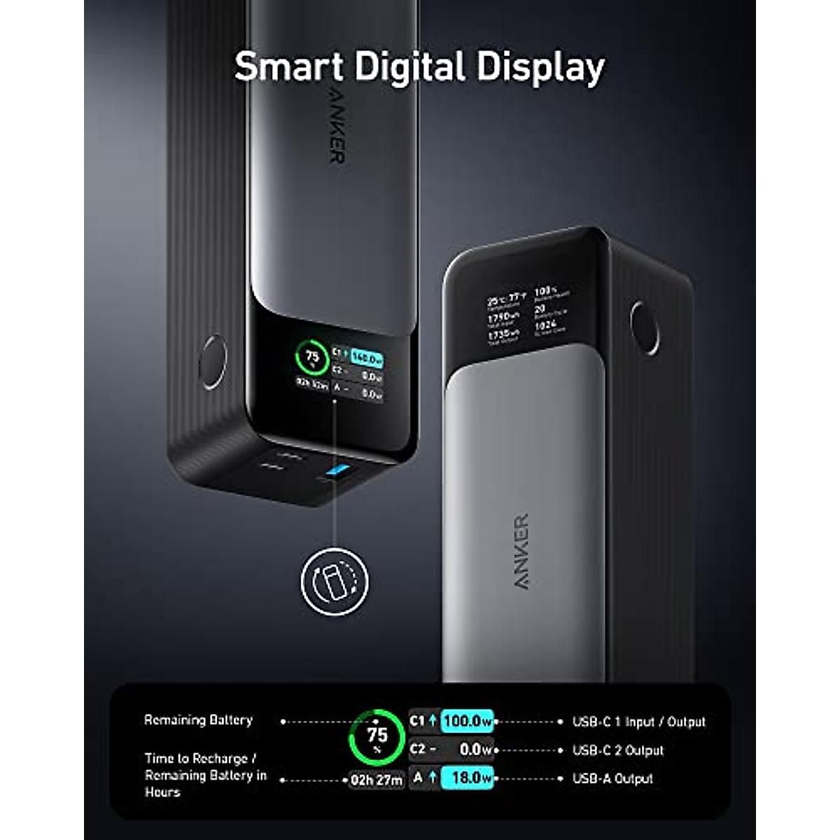 Anker 737 Power Bank (PowerCore 24K), 24,000mAh 3-Port Portable Charger with 140W Output, Smart Digital Display, Compatible with iPhone 14/13 Series, Samsung, MacBook, Dell, AirPods, and More