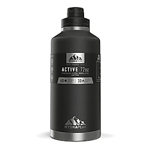 Hydrapeak 72 oz Large Insulated Water Bottle, Leak Proof Water Bottle for Hot &amp; Cold Liquid, 72oz Water Bottles, Water Jug, Stainless Steel (Black)
