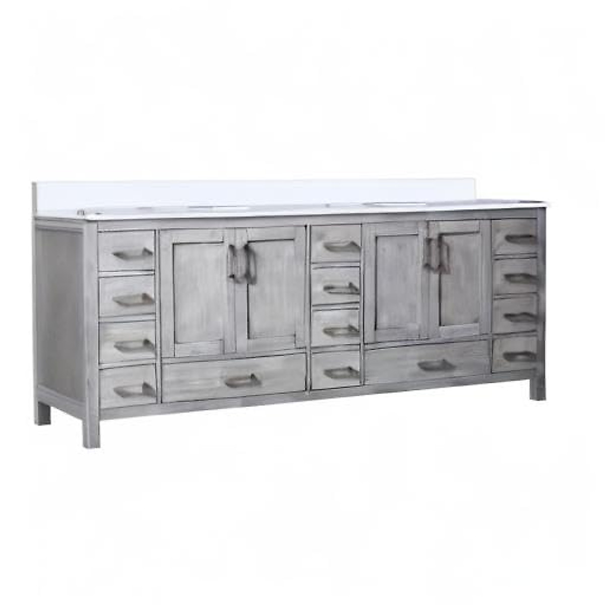 Bell+Modern Big Sur 84 in. W x 22 in. D Distressed Grey Double Bath Vanity and White Quartz Top