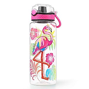 Cute Water Bottle for School Kids Girls, BPA FREE Tritan & Leak Proof & Easy Clean & Carry Handle, 23oz/ 680ml - Flamingo
