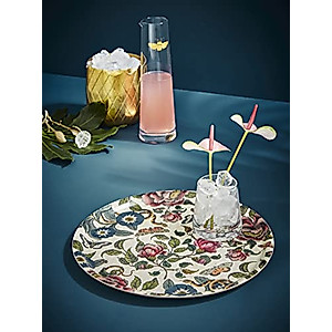 Spode Creatures of Curiosity Collection Round Birch Serving Tray, White Floral Motif, Round, 12-Inch, Platter for Entertaining, Food and Dishwasher Safe