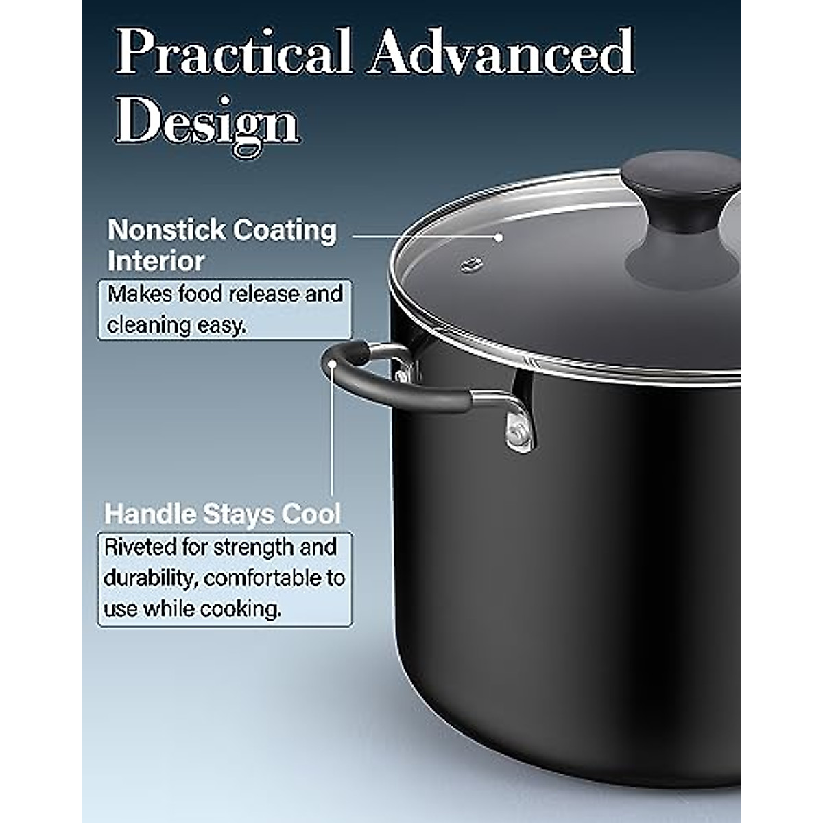 Cook N Home Nonstick Stockpot with Lid 10.5-Qt, Deep Cooking Pot Cookware Canning Stock Pot with Glass Lid, Black