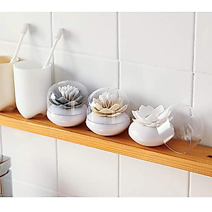 HomDSim 2 Pack Lotus Cotton Swab Holder,Cotton Bud Small Q-Tips Toothpicks Brushes Holder Box Case Storage Organizer Jar with Clear Lid Dustproof Cover Grey + Beige