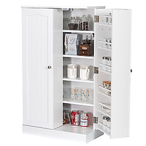 LOKO White Pantry Cabinet, Multifunctional Floor Storage Cabinet with Adjustable Shelves and Anti-toppling Device, Compact Kitchen Cupboard with Double Doors, 23 x 12 x 41 inches