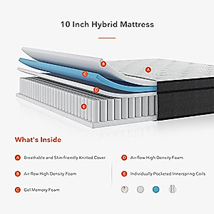 Sweetnight King Mattress, 10 Inch Pillow Top Hybrid King Size Mattress, Gel Memory Foam with Pocketed Spring Mattress in a Box for Cool Sleep and Balance Support