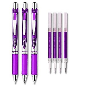 Pentel EnerGel Deluxe RTX Liquid Gel Ink Pen Set Kit, Pack of 3 with 4 Refills (Violet - 0.7mm)