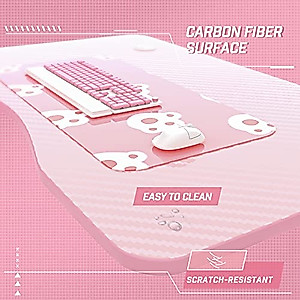 Vitesse 40 Inch Pink Gaming Desk,Pink desk,Pink Gaming Table,Cute Kawaii Computer Desk Z Shaped Girl Gamer Desk Workstation Home Office Desk with Carbon Fiber Surface and Headphone Hook (Z Shape Leg)