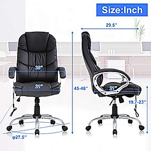 Ergonomic Adjustable Home Office Chair, High Back Massage Desk Chair, 250Lbs Heavy PU Leather Computer Chairs w/Lumbar Support Headrest Armrest Executive Rolling Swivel Chair for Adults