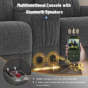 IROSTAE Loveseat Recliner Sofa with Console, RV Reclining Loveseat with Folding Side Table, Manual Love Seat Recliner Sofa with Bluetooth Speakers, Double Recliner Loveseat with USB Ports - Grey