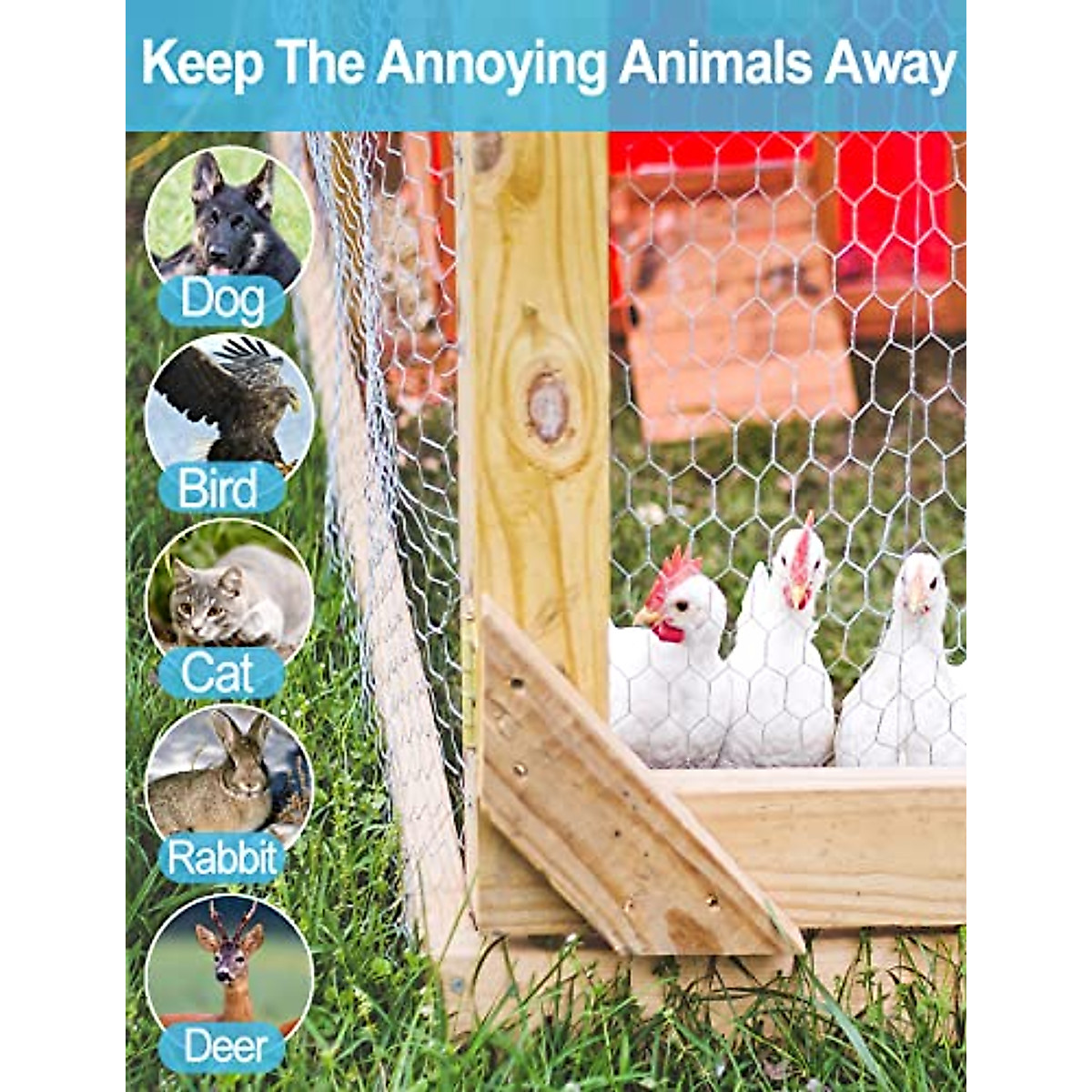 TOYPOPOR Chicken Wire 16'' x 396''(40cm x 10m), Outdoor Anti-Rust Hexagonal Galvanized Chicken Wire Mesh Fencing to Protect Gardening Plants Vegetables Flowers Fruits From Dogs Rabbits Squirrels, 32ft