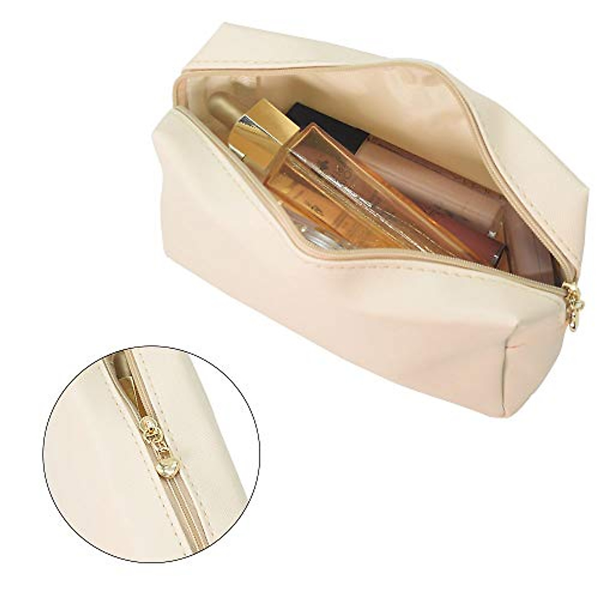 LYDZTION Large Makeup Bag for Purse Vegan Leather Makeup Pouch Travel Toiletry Bag Cosmetic Bag for Women and Girls,3 Sizes(White)