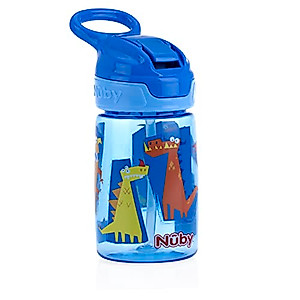 Nuby Kid’s Flip-it Reflex Push Button On-The-Go Printed Water Bottle with Soft Spout - 12oz / 360ml, 18+ Months, 1pk Print May Vary