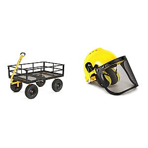 Gorilla Carts GOR1400-COM Heavy-Duty Steel Utility Cart with Removable Sides and 15" Tires, 1400-lbs. Capacity, Black & TR Industrial Forestry Safety Helmet and Hearing Protection System, Yellow