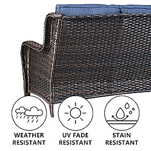 Belord Outdoor Loveseat Small Patio Furniture 2 Seater Sofa Brown Wicker Couch Rattan Settee for Single-Family House