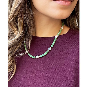 14k Yellow Gold Natural Green Jade and Keshi Freshwater Pearl Necklace for Women (18")