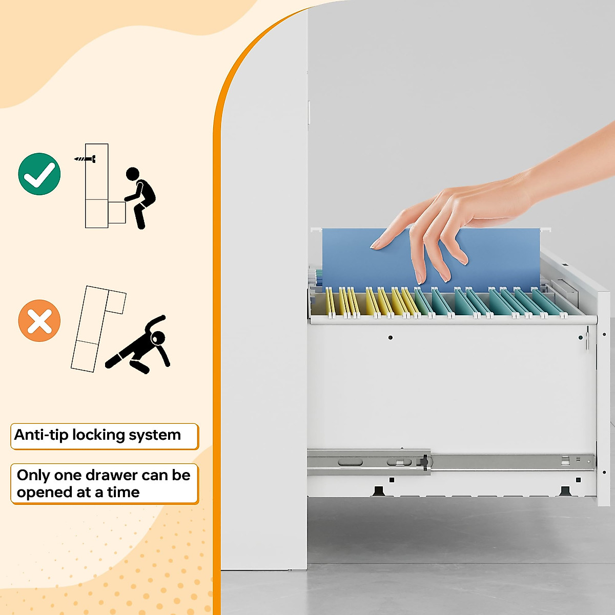 Lateral File Cabinet with Lock, 3 Drawer Lateral Filing Cabinet, Metal Lateral File Cabinet for Home and Office, Metal Storage File Cabinet for Hanging Files Letter/Legal/F4/A4 Size