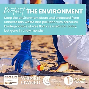 Eco Gloves Eco-friendly Biodegradable Nitrile Disposable Gloves, Powder Free, Latex Free | Food Prep, Beauty, Tattoo, Cleaning 100PCS/Box (Pack of 100, Medium)