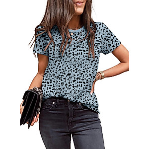 EVALESS Womens Summer Tops Casual Short Sleeve Polka Dot Shirts Round Neck T Shirts Fashion Outfits 2025 Spring Summer Loose Fit Tee Blouses Gray Large