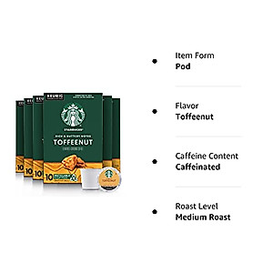 Starbucks Medium Roast K-Cup Coffee Pods — Toffeenut for Keurig Brewers — 10 Count (Pack of 6)