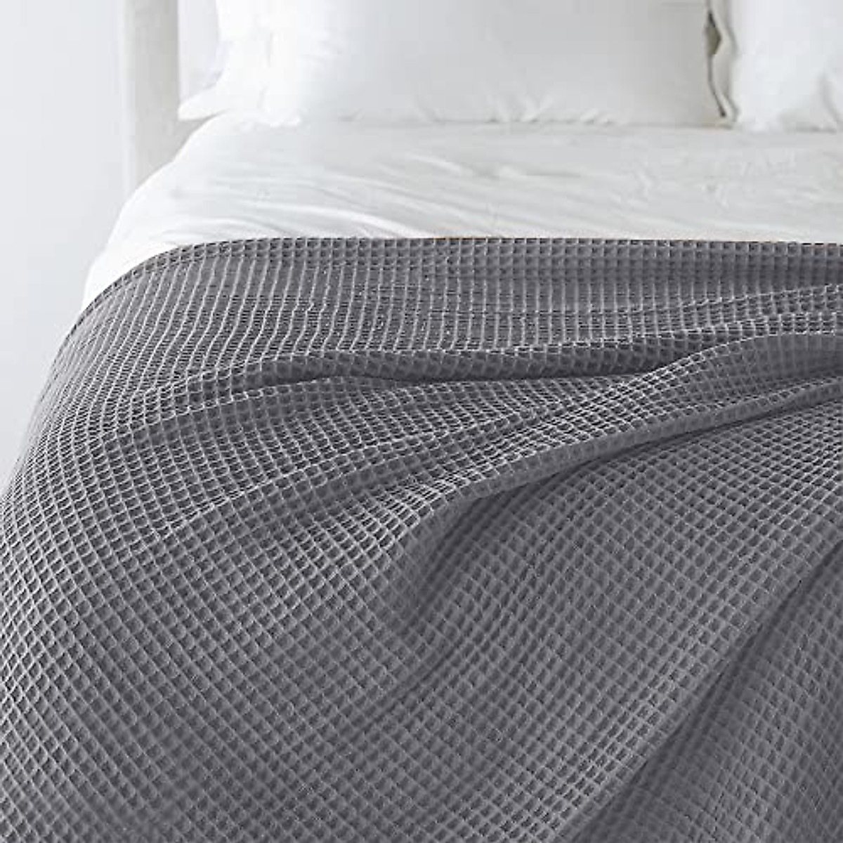 Filament Alley 100% Cotton Waffle Weave Bed Blanket Charcoal Grey Full Queen 90x90 Inch Breathable Lightweight Comforter Throw Blanket Travel Throw Blanket Couch Bed Sofa