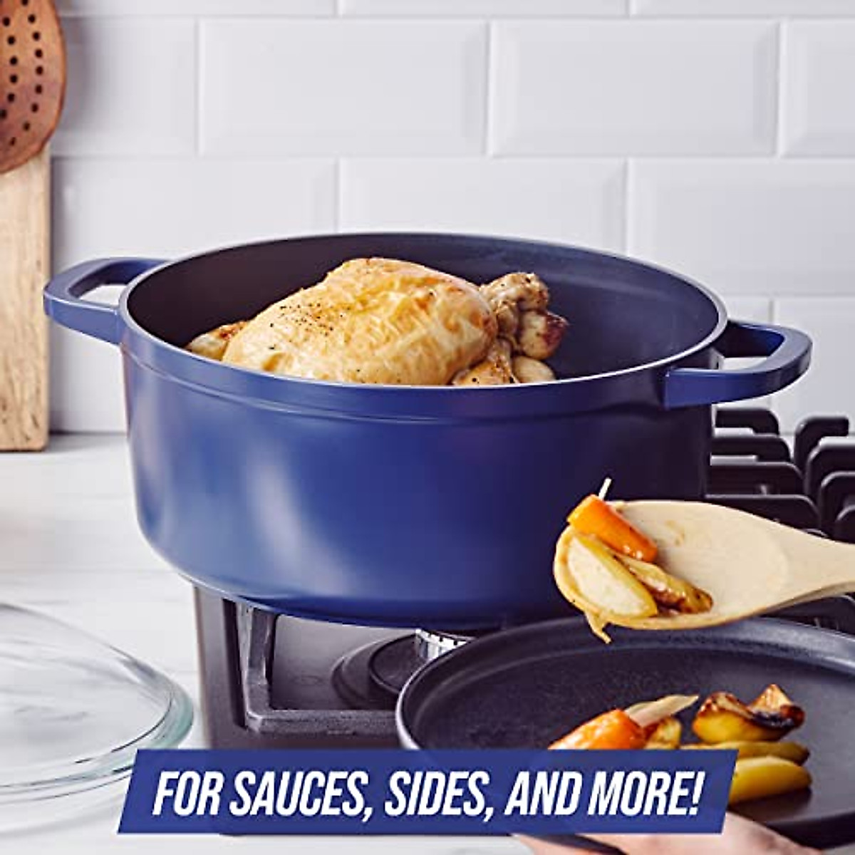 Blue Diamond Cookware Diamond Infused Ceramic Nonstick, 5.5QT Dutch Oven with Glass Lid, Lightweight Design, PFAS-Free, Dishwasher Safe, Blue