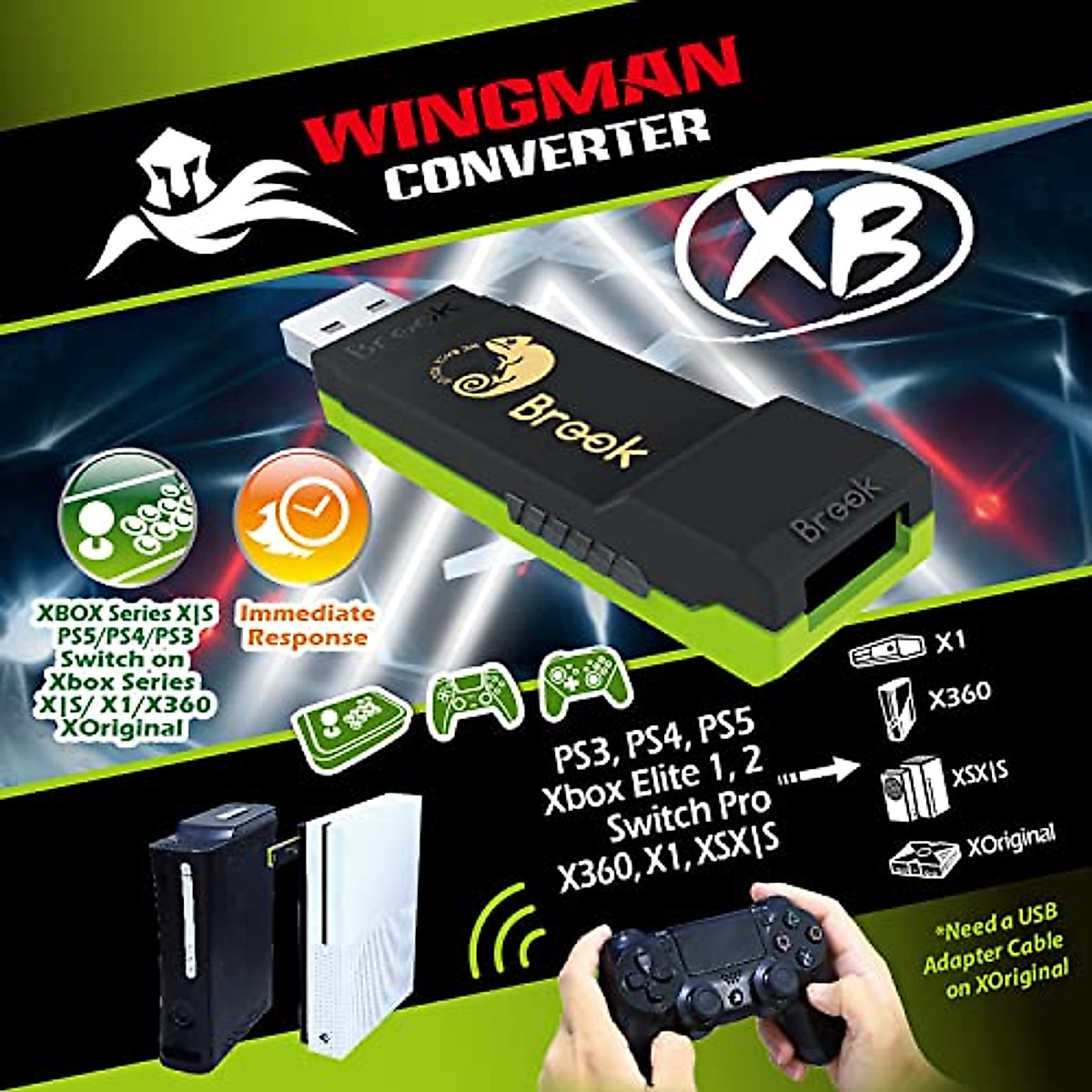 Brook Wingman XB Converter - Support Xbox Series X/S/One/360, PS5/PS4/PS3, Xbox Elite 1/2, Switch Pro Controllers on Xbox Series X/S/One/360 Consoles, Consoles Adapter, Support Turbo and Remap