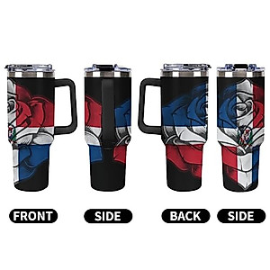 Rose Dominican Republic Flag 40 Oz Tumbler with Handle And Straw Lid,Insulated Reusable Stainless Steel Travel Glass Mug 40 Ounces