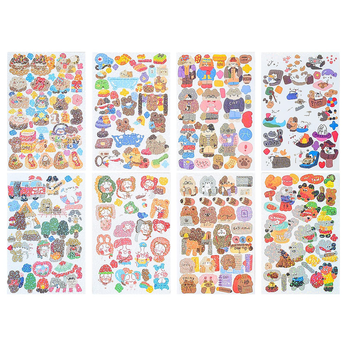 gomtyea Cute Scrapbook Stickers,Kawaii Laser Rabbit Bear Cat Animal Waterproof Bling Photo Decoration Sticker Decal Packs for Phone Case,Laptop,Aesthetic Stickers for Kids,Teens,Adults,8 Sheets