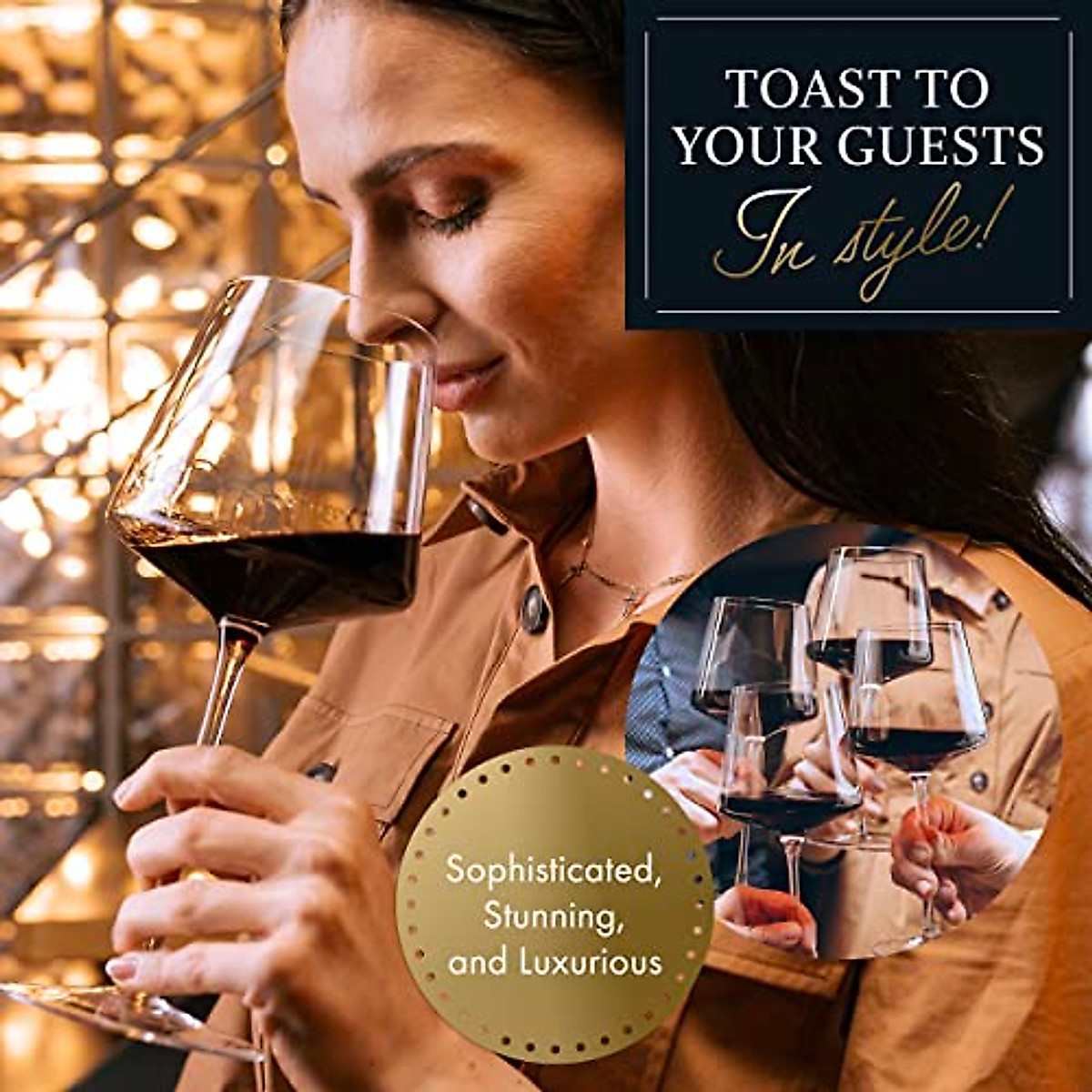 Modern Red Wine Glasses Set of 4 – Hand Blown Crystal Wine Glasses – Tall Long Stem Wine Glasses – Unique Large Wine Glasses with Stem For Cabernet, Pinot Noir, Burgundy, Bordeaux – 22oz Clear