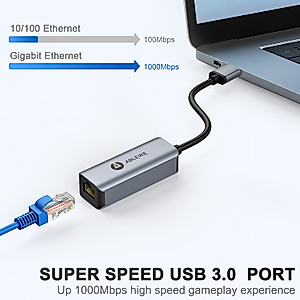USB to Ethernet Adapter, Vilcome USB 3.0 to 100/1000 Gigabit Ethernet LAN Network Adapter, Driver Free RJ45 Internet Adapter Compatible with MacBook Surface Pro Laptop PC