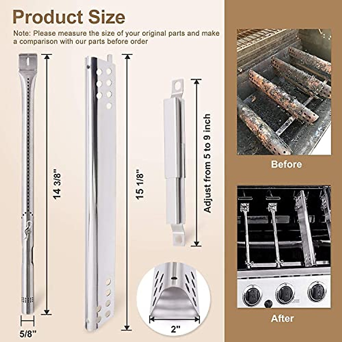 Criditpid Grill Replacement Parts for Charbroil 463344015, 463343015, 463433016, 463240015, 463432215 Gas Grill, Grill Burners, Heat Plate Shields, Crossover Tubes and Ignitors for Charbroil.