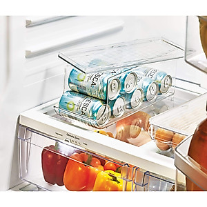 iDesign Fridge Binz BPA-Free Plastic Beverage Can Organizer with Lid - 13.84" x 5.7" x 5.8", Clear & Plastic Refrigerator and Freezer Storage Organizer Bin Water Bottle and Drink Holder, Clear