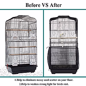 ASOCEA Bird Cage Seed Catcher,Universal Bird Cage Cover Skirt,Adjustable Parakeet Cage Nylon Mesh Netting for Round Square Cages Prevent Scatter and Mess- Black 78.7Inch (Not Include Birdcage)