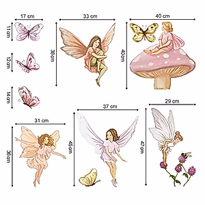 DecalMile Fairies with Wings Wall Decals Mushroom Wall Stickers Girls Room Baby Nursery Daycare Wall Decor