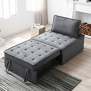 P PURLOVE Sleeper Sofa Bed for Living Room, Modern Ottoman Lazy Couch with Removable Backrest, Multipurpose Sofa Pulling Out Bed for Apartment, Bedroom (Dark Grey)