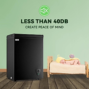 Chest Freezer Small Deep Freezer Black 3.5 Cu.Ft Free-Standing Top Door Freezer Adjustable 7 Thermostat and Removable Basket Open Garage Basement Apartment Kitchen Business