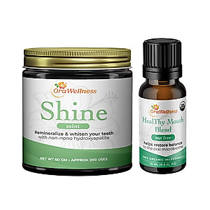 OraWellness Shine Remineralizing Natural Teeth Whitening Powder in Mint + Nut Free Healthy Mouth Blend Organic Toothpaste & Mouthwash Alternative Tooth Oil