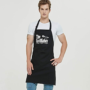 Febmeib 100% Cotton Waterproof Oil Proof Thick and Durable Chef Apron with 2 Big Pockets,Funny Apron for Men/Women,The Grillfather, Kitchen Cooking BBQ Grill, Bib Adjustable