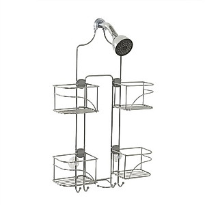 Zenna Home Tension Pole Shower Caddy, Satin Nickel & Expandable Over-The-Shower Caddy, Chrome