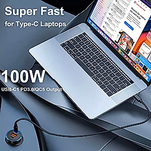 130W USB C Car Fast Charger,3-Port PD 100W PPS 45W QC3.0 30W Super Fast Charging Cigarette Lighter for MacBook Pro Air M1 Laptop iPhone 14 13 12 Pro Max Samsung S22 S21Ultra (with 100W USB C Cable)