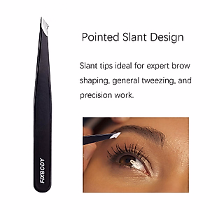 FIXBODY Tweezers Set 5-Piece - Professional Stainless Steel Tweezers with Curved Scissors, Best Precision Tweezer for Eyebrows, Splinter & Ingrown Hair Removal with Leather Travel Case