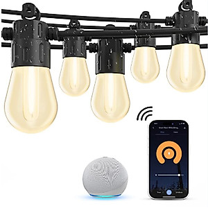 Hiismarter Patio Outdoor Lights, 48ft Smart LED String Lights with Alexa Control, Dimmable and Waterproof for Perfect Balcony, Backyard, Party, Wedding, Christmas and Camping Ambience