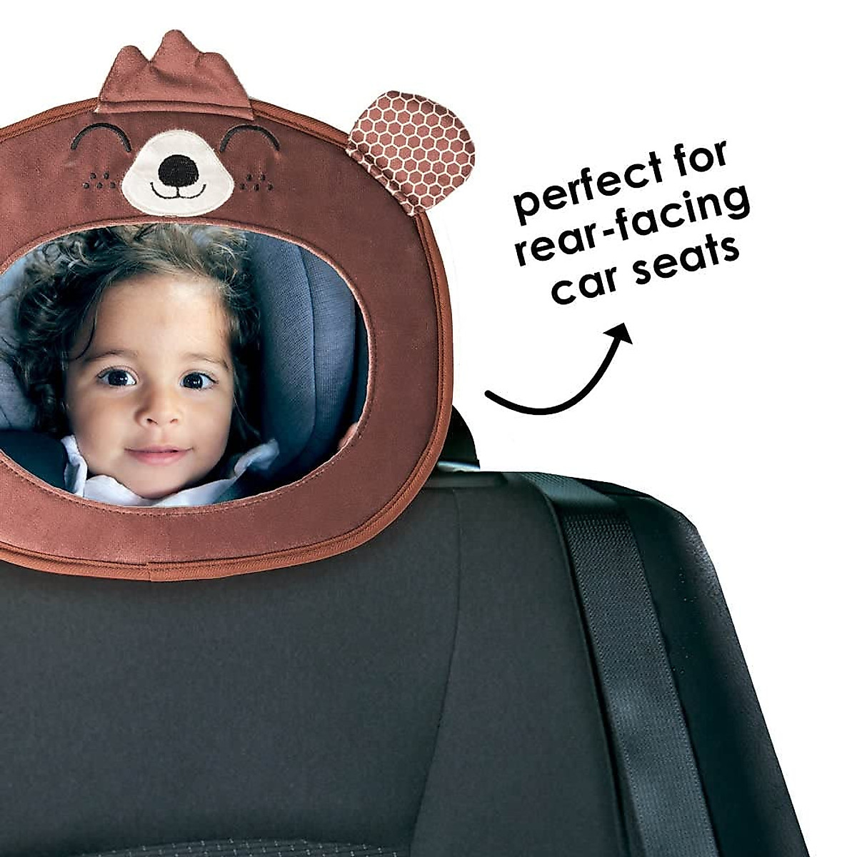 Diono Easy View Bear Character Baby Car Mirror, Safety Car Seat Mirror for Rear Facing Infant, Fully Adjustable, Wide Crystal Clear View, Shatterproof, Crash Tested