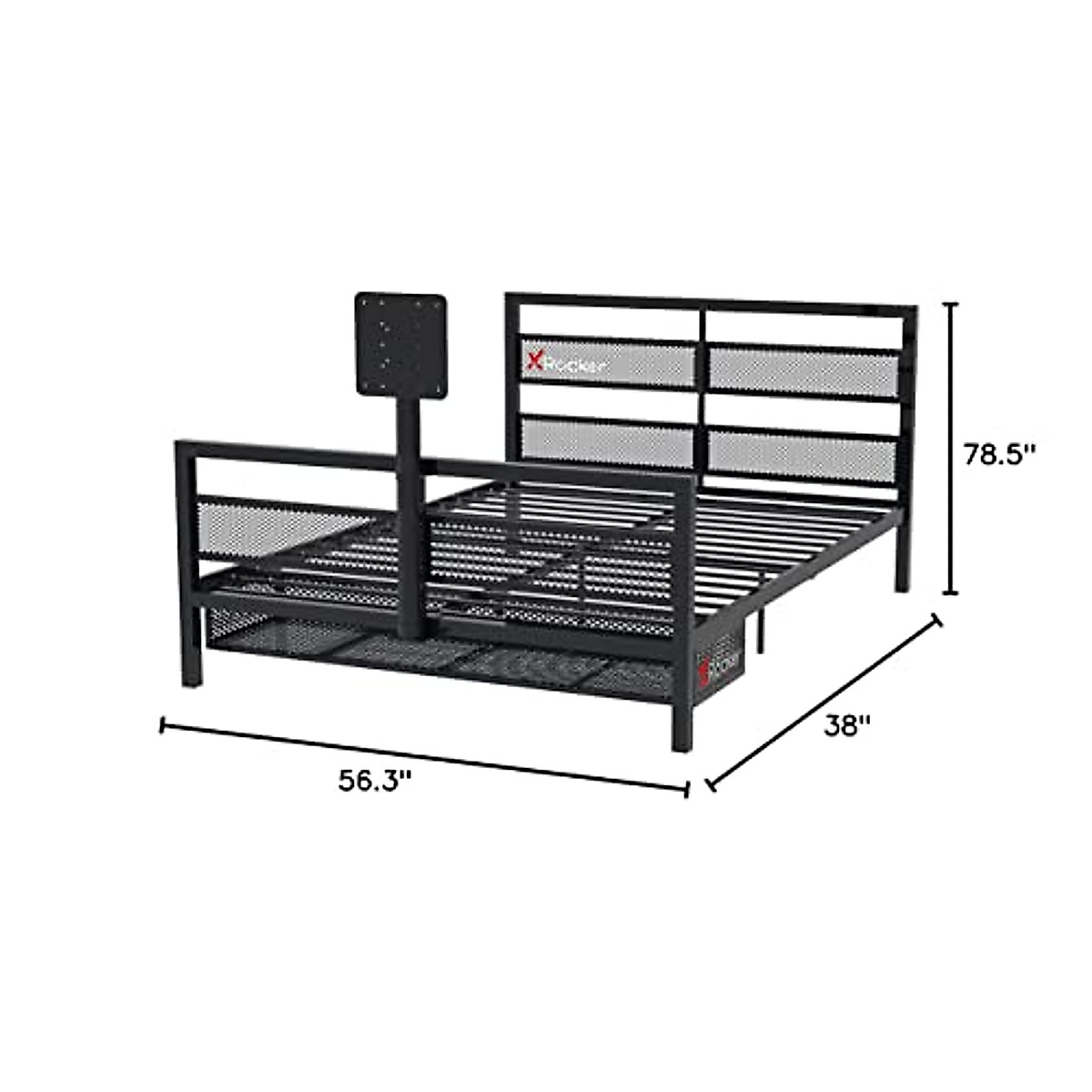 X Rocker I Basecamp Bed with TV Mount I Rotating TV Mount Mechanism I Metal Mesh Frame I Black