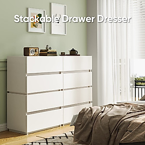 furtble Stackable 2 Drawer Dresser, Small Dressers for Closet, Wood Storage Cabinet for Hallway Bedroom Entryway, Nightstand Sofa Beside Table Drawer Chest, 23.6 in, White