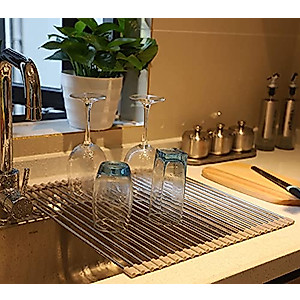 Ahyuan Roll up Dish Drying Rack Over The Sink Dish Drying Rack Dish Racks for Kitchen Counter Dish Rack Over Sink Camper Accessories Dish Drying Rack (Gray, 16.9''Wx17.7''L)