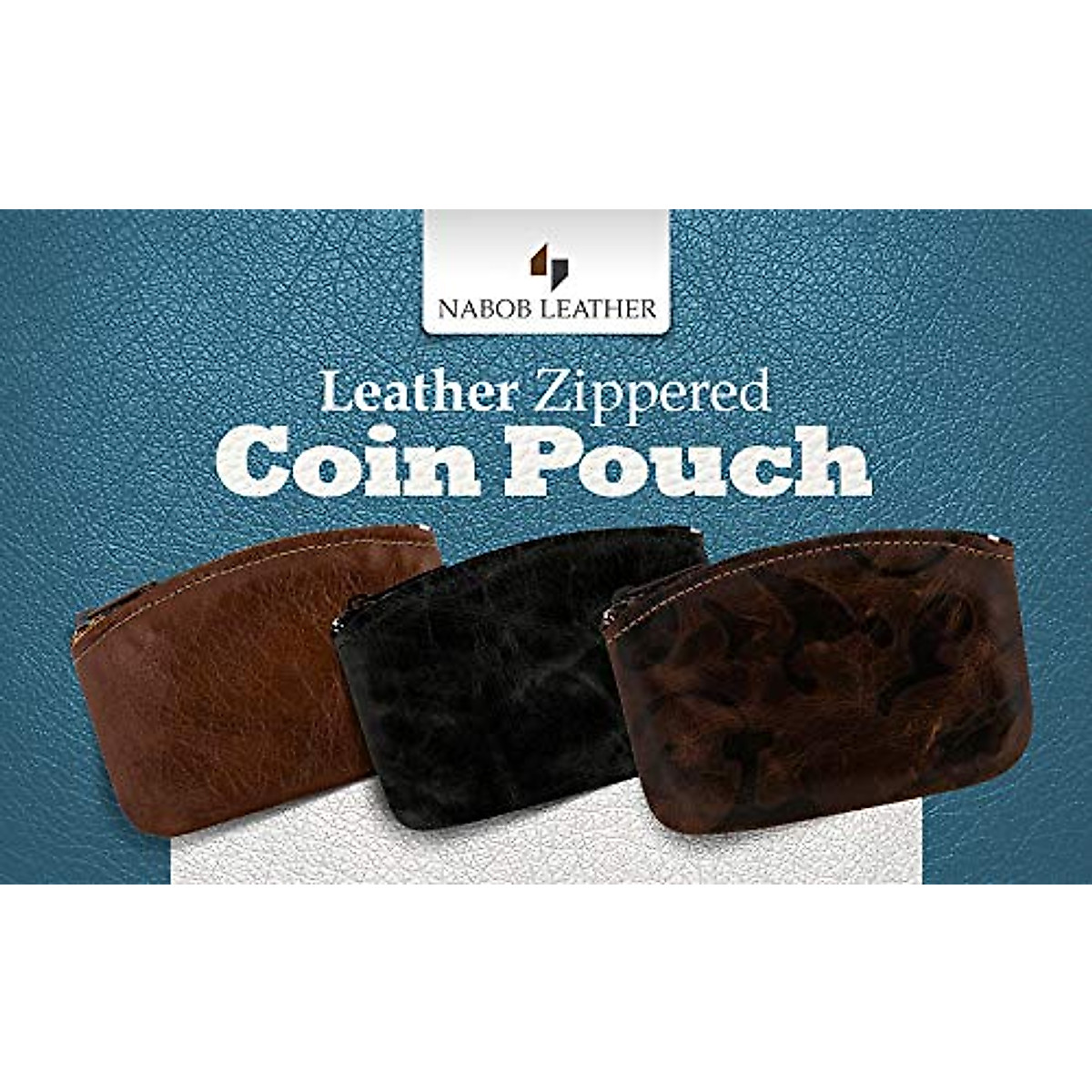 Genuine Leather Large Coin Purse for Women, Change Purse Zipper Wallet For Men Size 5x3 U.S.A. Made By Nabob Leather