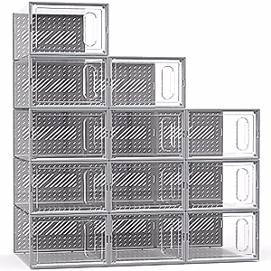 GONAT Large Shoe Organizers, Clear Shoe Boxes Stackable, Good Replacement For Shoe Rack, Under Bed, Grey.